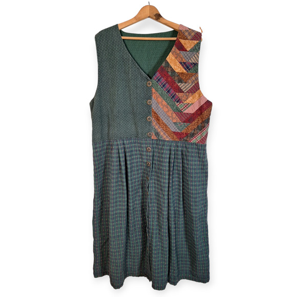 Vintage | Dresses | Vintage 8s90s Patchwork Midi Button Front Dress ...